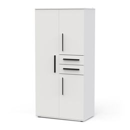 KLEIDERSCHRANK mit 3 T&uuml;ren und 2 Schubladen in mattwei&szlig; 90,4/50/188 cm