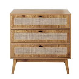 KOMMODE mit 3 Schubladen, Rattanfronten und Holzf&uuml;&szlig;en 80/39/79 cm