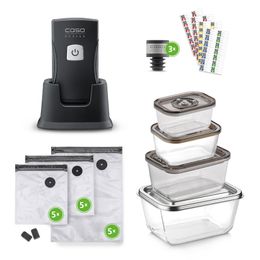 CASO GERMANY Caso 1336 Vacu OneTouch Pro Set Vakuumierer (20 W Leistung, Vakuum-Pumpe 12 L/Min, vollautomatisches Vakuumieren, kabellose Ein-Hand-Bedienung, Akku-Laufzeit ca. 85 Minuten, inkl. 4 Glasbeh&auml;lter, 15 Beutel, 3 WineLock-Verschl&uuml;sse)