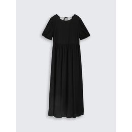 Tom Tailor Denim Damen Midi-Kleid mit Leinenanteil, schwarz, Uni, Gr. XS