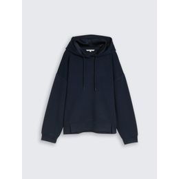 Tom Tailor Denim Damen Relaxed Hoodie Sweatshirt aus Scuba, blau, Uni, Gr. M