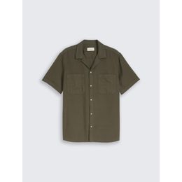Tom Tailor Herren Regular Fit Resort Hemd mit Waffelstruktur, gr&uuml;n, Uni, Gr. XXL