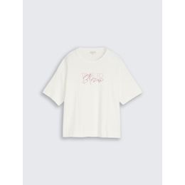 Tom Tailor Damen T-Shirt mit Schriftzug, wei&szlig;, Uni, Gr. XXL