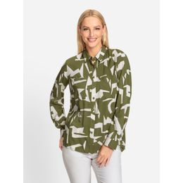 Heine Witt Damen Langarm-Bluse mit grafischem Druck-Dessin, oliv-champagner-gemustert, Gr&ouml;&szlig;e 42
