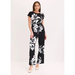 bonprix Jumpsuit mit Palmendruck, schwarz, Gr.40/42 (M), eleganter Jumpsuit mit Palmen Motiv