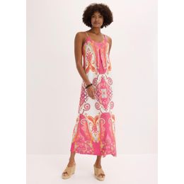 bonprix Maxikleid aus softem Viskose-Mix, beige, Gr.52/54 (XXL), weites Maxikleid aus softem Viskose-Mix mit sommerlichem Print, aus Viskose
