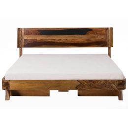 Bett mit Schublade Sheesham 180x200x98 dunkelbraun lackiert MAILAND #245