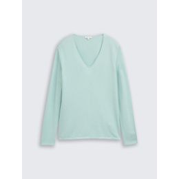 Tom Tailor Damen Strickpullover mit V-Ausschnitt, blau, Uni, Gr. XL