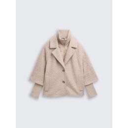 Tom Tailor Damen Boucl&eacute; Cape Jacke im 2-in-1-Look, beige, Meliert, Gr. XXL