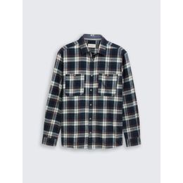 Tom Tailor Herren Comfort Fit Flanell-Hemd mit Karomuster, blau, Kariert, Gr. S