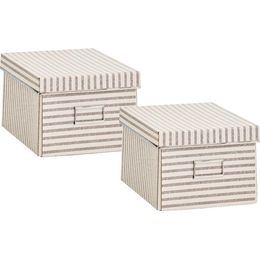 Aufbewahrungsbox zeller PRESENT "Stripes", beige (natur), Ma&szlig;e(B/T/H):(21/28/15)(B/T/H):(21/28/15), Pappe, Aufbewahrungsboxen, Aufbewahrungsbox, Pappe, beige