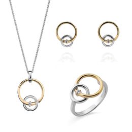 Orphelia 'Antoine' Damen 925 Sterling Silber Set: Halskette + Ohrringe + Ring - Silber/Gold SET-7503/1