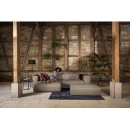 Ecksofa W.Schillig "around-the-block Mega-Sofa & Hocker, viel Platz, Breite 300cm, L-Form", braun (stone z59), B:300cm H:66cm T:164cm, Longlife Xtra-Leder Z59: Glattleder mit modischer Pr&auml;gung. Hautst&auml;rke 0, 9 - 1, 1 mm, Sofas, Ecksofa, inklusive Hocker, mit eleganter Biese, mit Federkern