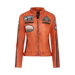Orangefarbene Biker-Rennjacke aus Leder f&uuml;r Damen, Agadir