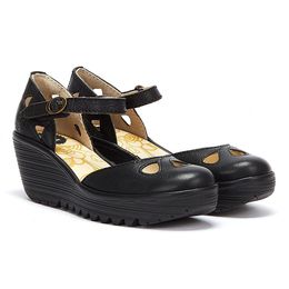 Fly London Yuna Womens Leder Keilsandalen - (Schwarz)