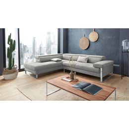 Ecksofa W.Schillig "finn, toller Sitzkomfort, L-Form, hochwertige Verarbeitungsdetails", grau (steel s22), B:281cm H:71cm T:230cm, Flachgewebe S22 (100% Polyester);Stoff S37 (100% Polyester);Longlife Xtra-Leder Z59: Glattleder mit modischer Pr&auml;gung. Hautst&auml;rke 0, 9 - 1, 1 mm, Sofas, Ecksofa, German Design Award 2016, Fu&szlig;gestell Chrom gl&auml;nzend, Breite 281 cm