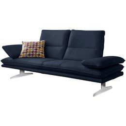 2-Sitzer W.Schillig "broadway, Designsofa mit tollem Sitzkomfort, Breite 216cm", blau (blau z59), B:216cm H:94cm T:96cm, Longlife Xtra-Leder Z59: Glattleder mit modischer Pr&auml;gung. Hautst&auml;rke 0, 9 - 1, 1 mm, Sofas, Sitztiefenverstellung, Kopfteil- & Seitenteilverstellung, Breite 216cm