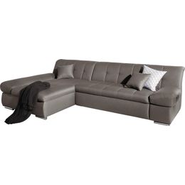 Ecksofa DOMO collection "MONA 297x173 cm, modern und komfortabel", grau (stone), B:297cm H:80cm T:173cm, Struktur fein 100% Polyester;Chenilleoptik 100% Polyester;SOFTLUX/Struktur fein 100% Polyester, Sofas, Ecksofa, whlw. mit Bettfunktion, L-Form