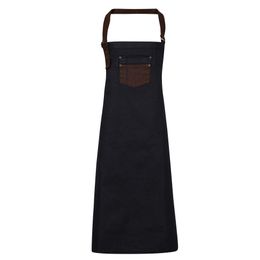 Premier Unisex Erwachsene Division gewachstes Aussehen Kunstleder Denim L&auml;tzchen Sch&uuml;rze (Indigo/Brown Denim)