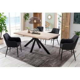 Esstisch Home Affaire "Tristan", schwarz (wei&szlig; wash, schwarz, schwarz), B:160cm H:77cm T:90cm, Tische, Esstisch, Massivholz Wildeiche mit echter Baumkante