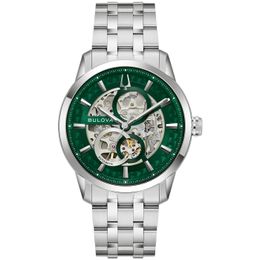 Automatikuhr Bulova "Sutton", silberfarben, gr&uuml;n, Armbanduhren, Herren, Automatikuhr, Armbanduhr, Herrenuhr, Mechanische Uhr, Edelstahlarmband, analog