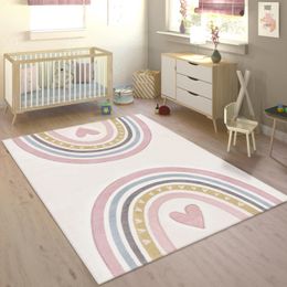Kinderteppich Paco Home "Cosmos 351", pink, B:240cm H:16mm L:340cm, Polypropylen (PP), Teppiche, Kinderteppich, Kurzflor, Spielteppich, Motiv Regenbogen & Herz, Kinderzimmer