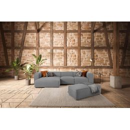 Ecksofa W.Schillig "around-the-block Mega Sofa, viel Platz und hoher Sitzkomfort, L-Form", grau (silber grau o10), B:341cm H:66cm T:164cm, ROHLEDER Jacquard-Flachgewebe Q2 O10 (60% Polyacryl, 40% Polyester), Sofas, Ecksofa, mit eleganter Biese, mit Federkern, Breite 341 cm