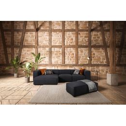 Ecksofa W.Schillig "around-the-block Mega Sofa, viel Platz und hoher Sitzkomfort, L-Form", blau (dunkelblau o10), B:341cm H:66cm T:164cm, ROHLEDER Jacquard-Flachgewebe Q2 O10 (60% Polyacryl, 40% Polyester), Sofas, Ecksofa, mit eleganter Biese, mit Federkern, Breite 341 cm