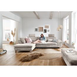 Ecksofa DIE PLANBAR "MP-IN14007, Breite 306 & 318 cm w&auml;hlbar", beige (ecru), B:306cm H:84cm T:197cm, 100% Polyester, Sofas, Ecksofa, wahlweise mit Bettfunktion und verstellbaren Kopfst&uuml;tzen, in Cord