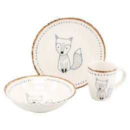 Kindergeschirr-Set Creatable "Freunde des Waldes Fuchs, Kinder Set 3-tlg.", natur, bunt, 3, Steinzeug, Geschirr-Sets, Tiermotive, skandinavischer Stil, unregelm&auml;&szlig;iger brauner Rand
