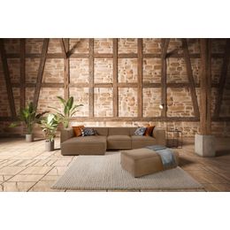 Ecksofa W.Schillig "around-the-block Mega Sofa, viel Platz und hoher Sitzkomfort, L-Form", braun (fango z69), B:341cm H:66cm T:164cm, Longlife Xtra-Leder Z69: Das feinnarbige, gedeckte Softleder Z69 besticht durch seine au&szlig;ergew&ouml;hnliche Weichheit im trendigen &raquo;Vintage-Look&laquo;, Hautst&auml;rke 0, 9 - 1, 1 mm;Longlife fabric Flachgewebe T88 (100% Polyester), Sofas, Ecksofa, mit eleganter Biese, mit Federke
