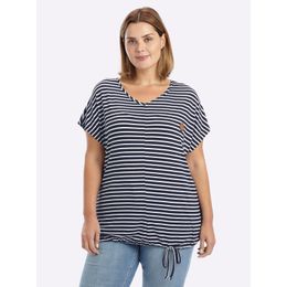 sheego Damen Ringelshirt mit Bindeband am Saum, tiefblau-wei&szlig;-gestreift, Gr&ouml;&szlig;e 44/46