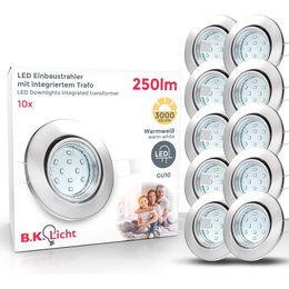 B.K.LICHT LED Einbaustrahler, silber (silberfarben), 10, &Oslash; 8,6cm H: 7cm, 10 Stk., Leuchten, LED Einbauleuchten, schwenkbar, inkl. 3W 250lm GU10, Decken-Spot, LED Einbaustrahler