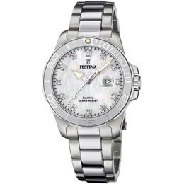 Quarzuhr Festina "Boyfriend Collection", silber (silberfarben, perlmuttfarben), Armbanduhren, Damen, Quarzuhr, Armbanduhr, Damenuhr, Edelstahlarmband, bis 10 bar wasserdicht, Datum