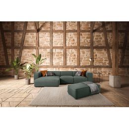 Ecksofa W.Schillig "around-the-block Mega Sofa, viel Platz und hoher Sitzkomfort, L-Form", gr&uuml;n (mint o10), B:341cm H:66cm T:164cm, ROHLEDER Jacquard-Flachgewebe Q2 O10 (60% Polyacryl, 40% Polyester), Sofas, Ecksofa, mit eleganter Biese, mit Federkern, Breite 341 cm