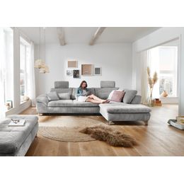 Ecksofa DIE PLANBAR "MP-IN14007, Breite 306 & 318 cm w&auml;hlbar", grau, B:306cm H:84cm T:197cm, 100% Polyester, Sofas, Ecksofa, wahlweise mit Bettfunktion und verstellbaren Kopfst&uuml;tzen, in Cord