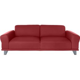 2,5-Sitzer W.Schillig "montanaa bequem, Federkernunterfederung, elegant und edel", rot (ruby rot z59), B:232cm H:78cm T:94cm, Sofas, mit Metallkufen in Silber matt, Breite 232 cm