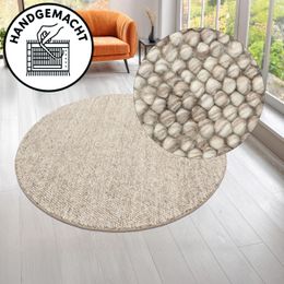 Teppich "Ainhoa, handgewebt, Wolle" Gr. 10, sand, H:12mm &Oslash;:200cm, Kunstfaser, Wolle, LeGer Home by Lena Gercke, Teppiche, Teppich, Teppich, Wohnzimmer, Schlafzimmer, Esszimmer