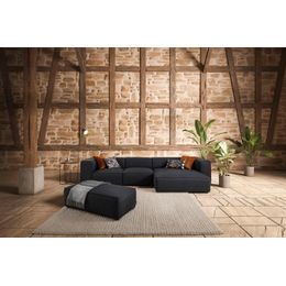 Ecksofa W.Schillig "around-the-block Mega Sofa, viel Platz und hoher Sitzkomfort, L-Form", blau (dunkelblau o10), B:341cm H:66cm T:164cm, ROHLEDER Jacquard-Flachgewebe Q2 O10 (60% Polyacryl, 40% Polyester), Sofas, Ecksofa, mit eleganter Biese, mit Federkern, Breite 341 cm