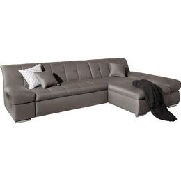 Ecksofa DOMO collection "MONA 297x173 cm, modern und komfortabel", grau (stone), B:297cm H:80cm T:173cm, Struktur fein 100% Polyester;Chenilleoptik 100% Polyester;SOFTLUX/Struktur fein 100% Polyester, Sofas, Ecksofa, whlw. mit Bettfunktion, L-Form