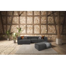 Ecksofa W.Schillig "around-the-block Mega Sofa, viel Platz und hoher Sitzkomfort, L-Form", grau (anthrazit z69), B:341cm H:66cm T:164cm, Longlife Xtra-Leder Z69: Das feinnarbige, gedeckte Softleder Z69 besticht durch seine au&szlig;ergew&ouml;hnliche Weichheit im trendigen &raquo;Vintage-Look&laquo;, Hautst&auml;rke 0, 9 - 1, 1 mm;Longlife fabric Flachgewebe T88 (100% Polyester), Sofas, Ecksofa, mit eleganter Biese, mit Fede
