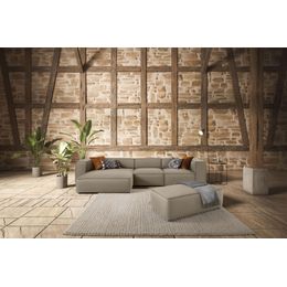 Ecksofa W.Schillig "around-the-block Mega Sofa, viel Platz und hoher Sitzkomfort, L-Form", braun (stone z59), B:341cm H:66cm T:164cm, Longlife Xtra-Leder Z59: Glattleder mit modischer Pr&auml;gung. Hautst&auml;rke 0, 9 - 1, 1 mm, Sofas, Ecksofa, mit eleganter Biese, mit Federkern, Breite 341 cm
