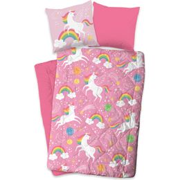 Microfaserbettdecke + Kopfkissen "Bella", rosa, B/L: 135cm x 200cm Anzahl Teile 1, B/L: 80cm x 80cm Anzahl Teile 1, Art Bezug: Microfaser Bezug Bezug: Polyester F&uuml;llung: Polyester, normal, Obermaterial: 100% Polyester, PURE LUXURY COLLECTION, Bettwaren-Sets, 2-in-1 Bettdecke, waschbar, 135x200, Wende, M&auml;dchen, Einhorn, Rosa