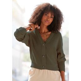 Lascana Strickjacke beige Gr. 36/38 f&uuml;r Damen. Mit V-Ausschnitt. Figurumspielend. Nachhaltig.
