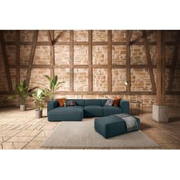 Ecksofa W.Schillig "around-the-block Mega Sofa, viel Platz und hoher Sitzkomfort, L-Form", blau (blau o10), B:341cm H:66cm T:164cm, ROHLEDER Jacquard-Flachgewebe Q2 O10 (60% Polyacryl, 40% Polyester), Sofas, Ecksofa, mit eleganter Biese, mit Federkern, Breite 341 cm