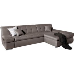 Ecksofa DOMO collection "MONA 297x173 cm, modern und komfortabel", grau (stone), B:297cm H:80cm T:173cm, Struktur fein 100% Polyester;Chenilleoptik 100% Polyester;SOFTLUX/Struktur fein 100% Polyester, Sofas, Ecksofa, whlw. mit Bettfunktion, L-Form