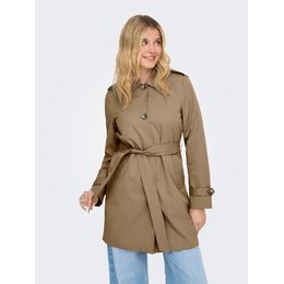 Trenchcoat Only "ONLDISA LIFE SB TRENCHCOAT CC OTW", Damen, Gr. S, tannin, Web, Obermaterial: 100% Polyester, unifarben, Po-bedeckend, V-Ausschnitt, M&auml;ntel, klassischer Schnitt