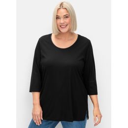 sheego Damen Rundhalsshirt mit Seitenschlitzen, schwarz, Gr&ouml;&szlig;e 56/58