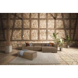 Ecksofa W.Schillig "around-the-block Mega Sofa, viel Platz und hoher Sitzkomfort, L-Form", braun (fango z69), B:341cm H:66cm T:164cm, Longlife Xtra-Leder Z69: Das feinnarbige, gedeckte Softleder Z69 besticht durch seine au&szlig;ergew&ouml;hnliche Weichheit im trendigen &raquo;Vintage-Look&laquo;, Hautst&auml;rke 0, 9 - 1, 1 mm;Longlife fabric Flachgewebe T88 (100% Polyester), Sofas, Ecksofa, mit eleganter Biese, mit Federke