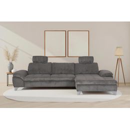 Ecksofa DIE PLANBAR "MP-IN14007, Breite 306 & 318 cm w&auml;hlbar", cord anthrazit, B:318cm H:84cm T:180cm, 100% Polyester, Sofas, Ecksofa, wahlweise mit Bettfunktion und verstellbaren Kopfst&uuml;tzen